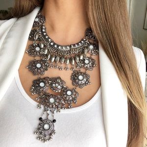 Express | Jewelry | Express Huge Silver Ornate Statement Necklace ...